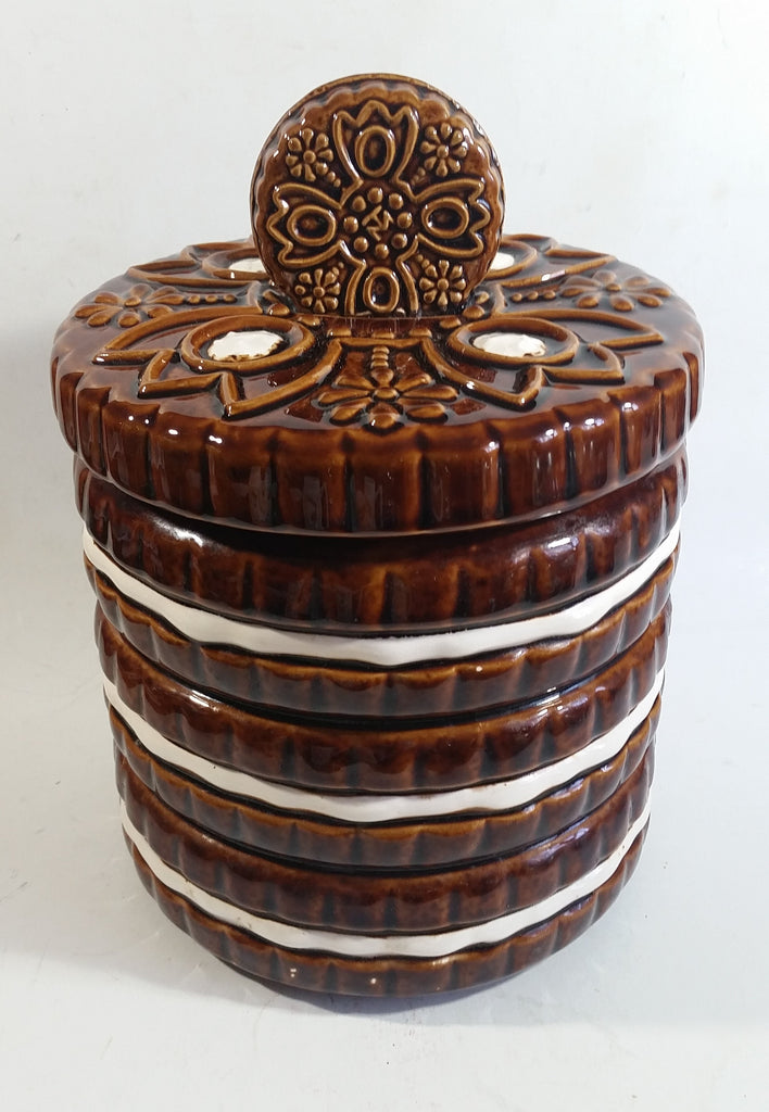 Vintage Stacked Cookies Ceramic Hand Painted Dark Brown and White Cook ...