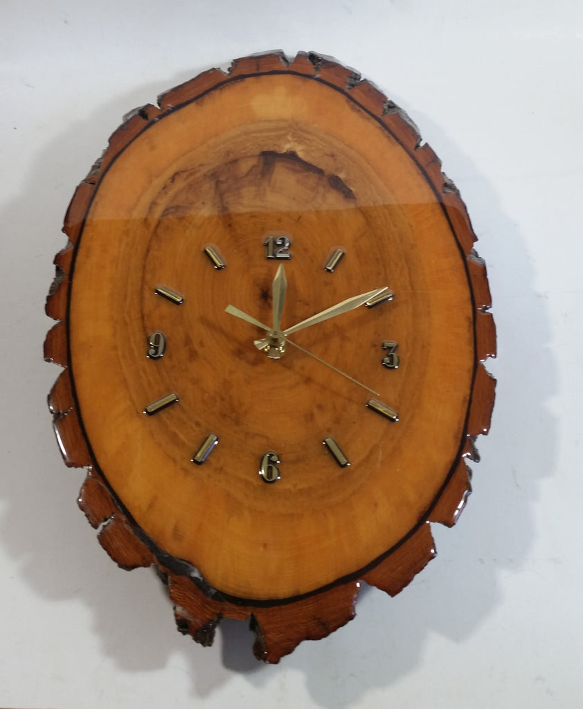 Vintage Burl Wood Gloss Lacquered Rustic 9 1/2" x 16" Wall Clock - Bat ...