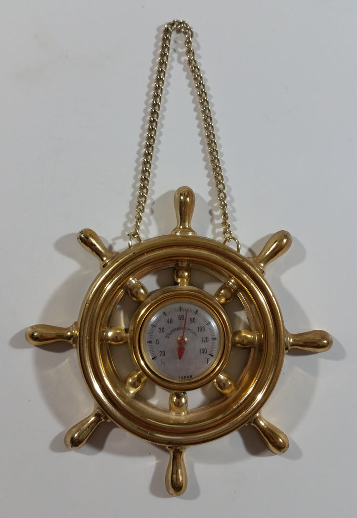Ship Boat Captain's Wheel Plastic Gold Brass Tone Thermometer - Japan ...