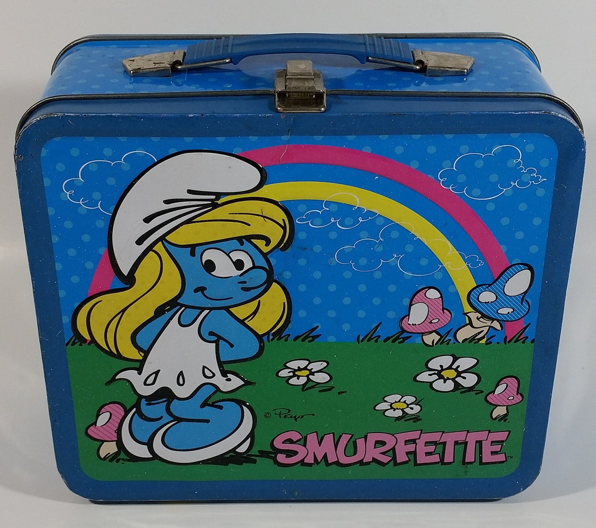 2010 Peyo The Smurfs Smurfette Blue Embossed Tin Metal Lunch Box ...