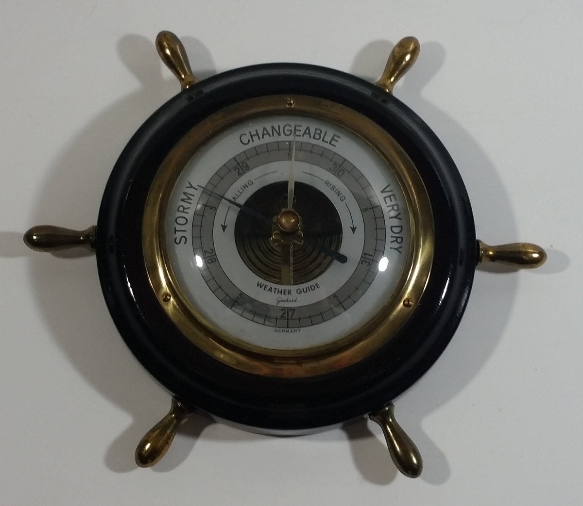 Vintage JG Gischard Aneroid Ships Wheel Barometer - Wood, Brass, Metal ...