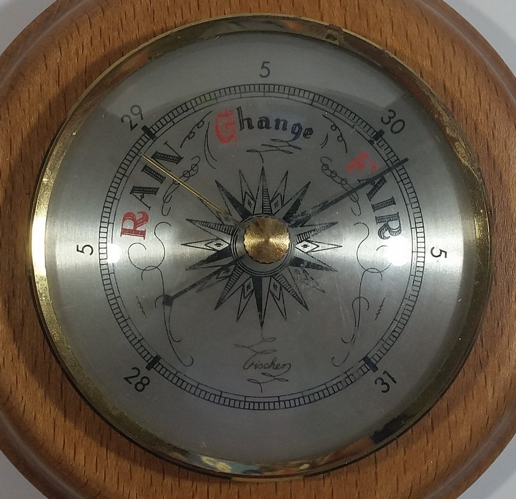 Vintage Fischer 7" Captain's Ships Wheel Wood Cased Barometer with Bra ...