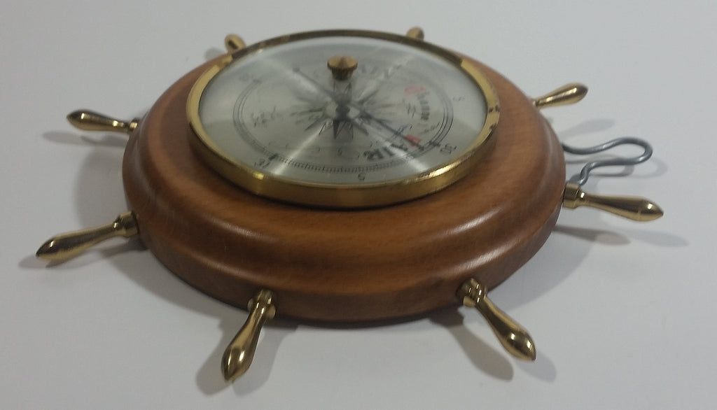 Vintage Fischer 7" Captain's Ships Wheel Wood Cased Barometer with Bra ...