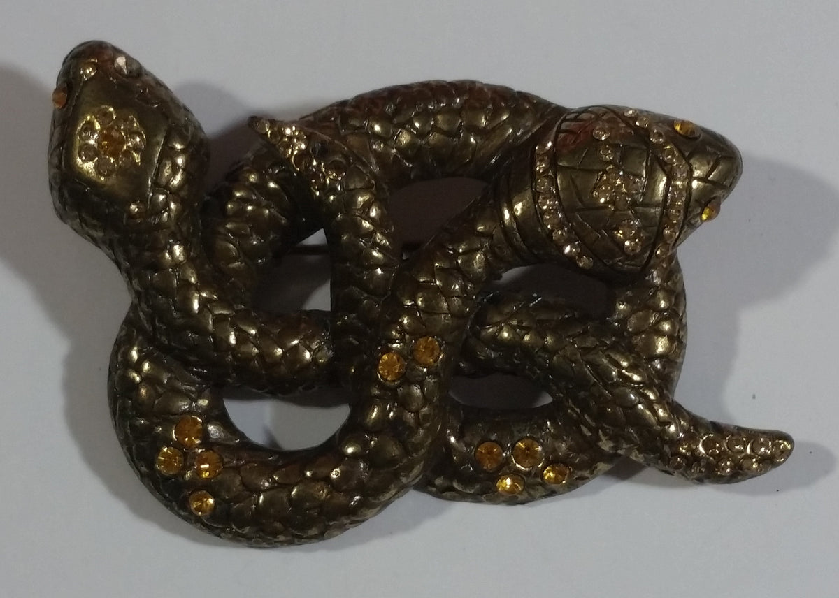 Vintage Art Deco Intertwined Twisted Snakes Brass Metal Brooch Pin wit ...
