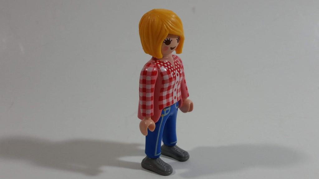 1992 Geobra Playmobil Blonde Woman "Campesina" Jeans and Red/White Pla ...