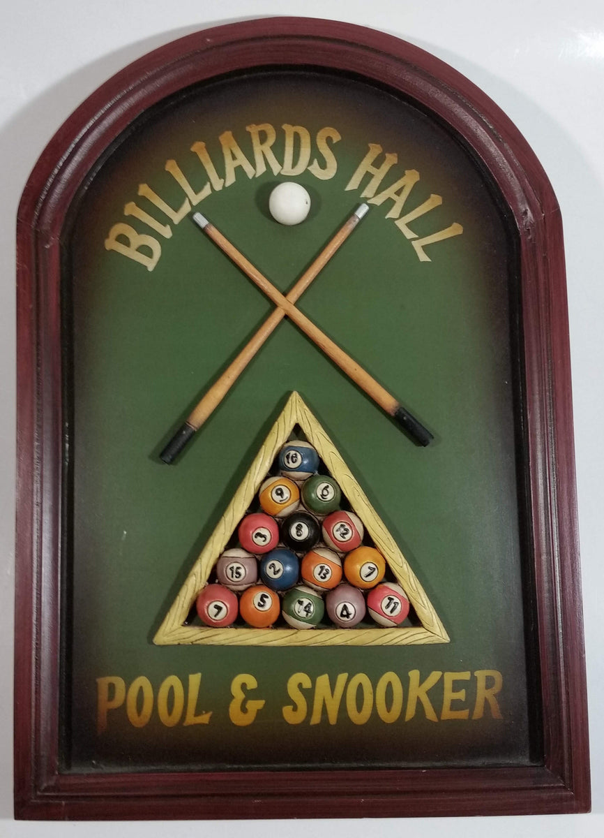 Billiards Hall Pool & Snooker 9" x 13" Wood Plaque Wall Hanging ...