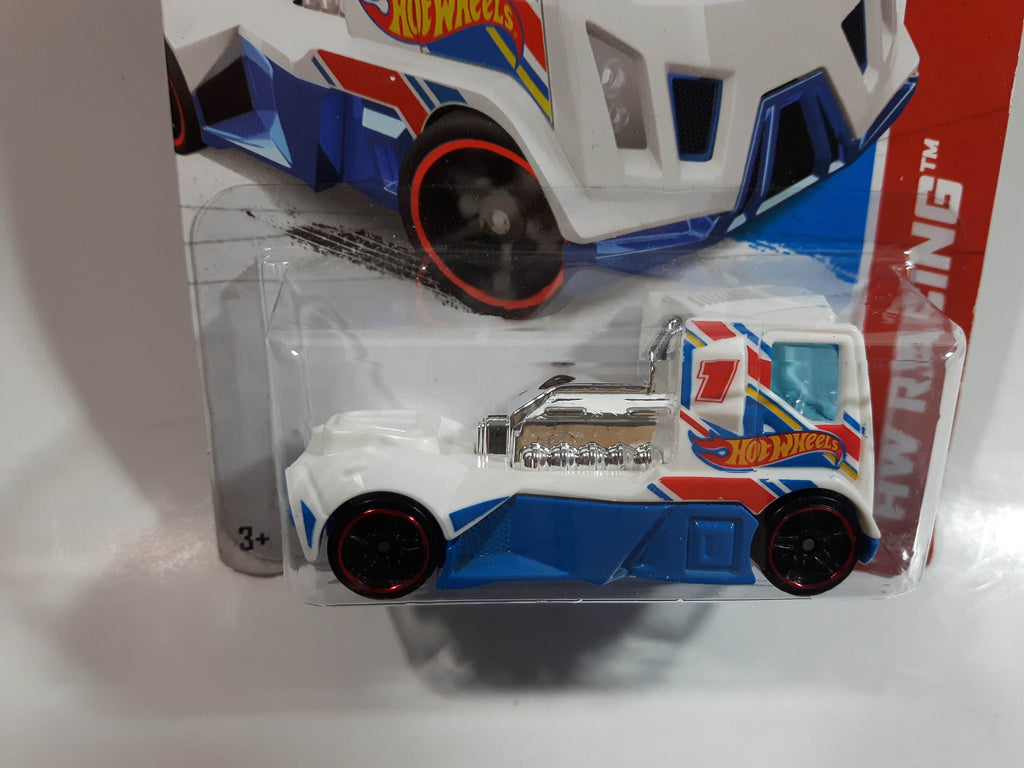 2013 Hot Wheels HW Racing Rennen Rig White Blue Die Cast Toy Car Vehic ...