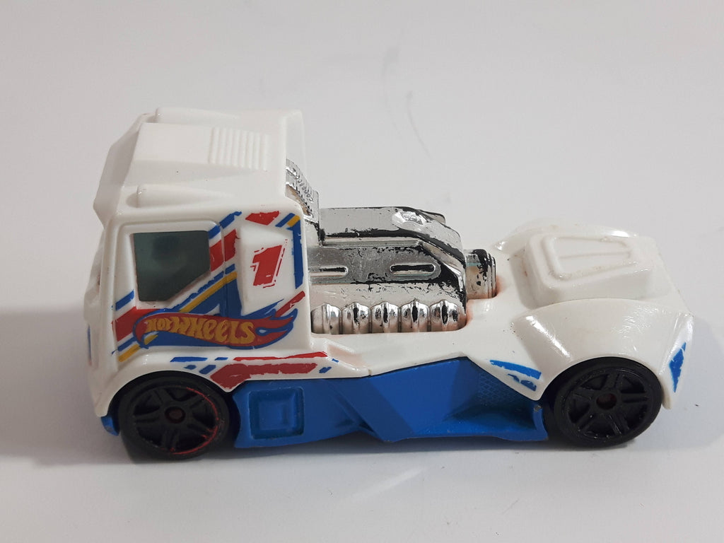 2013 Hot Wheels HW Racing Rennen Rig White Blue Die Cast Toy Car Vehic ...