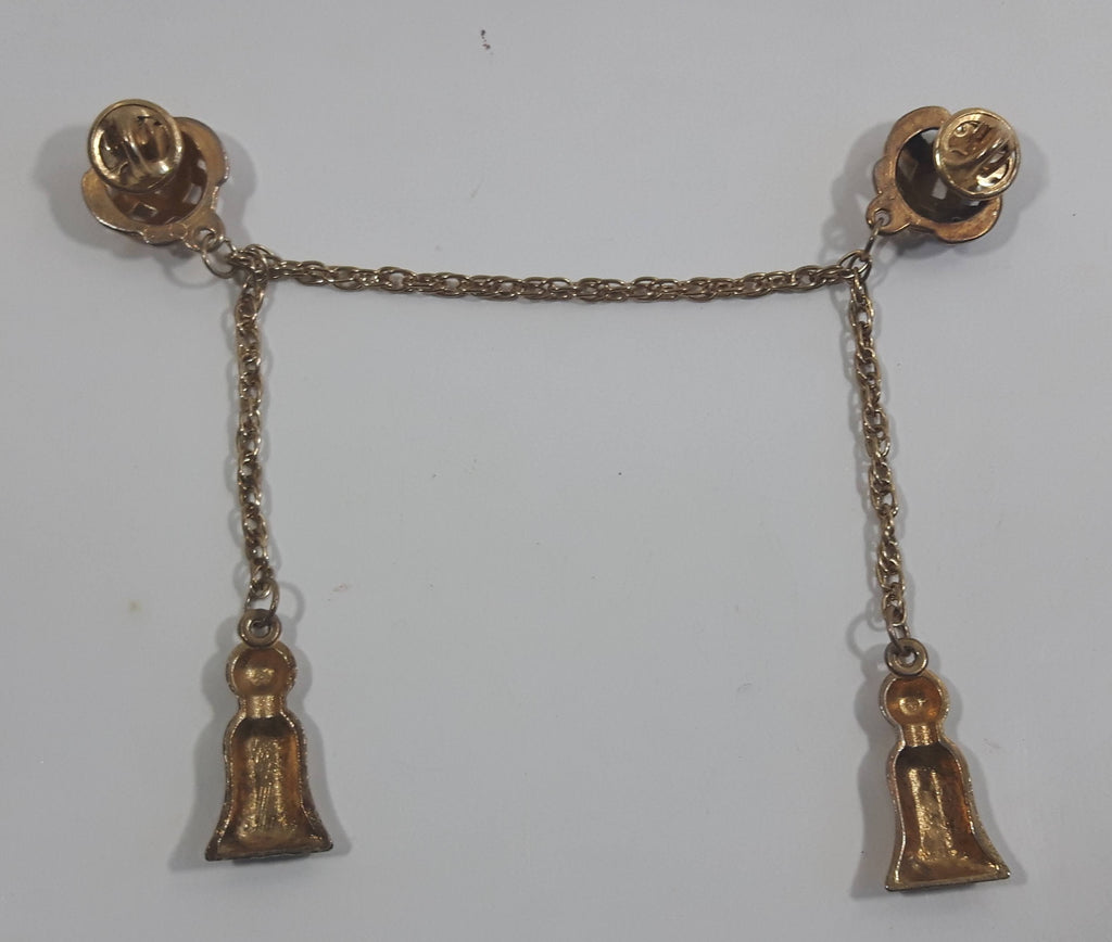 Gold Tone Metal Structural Spheres with Chain Dangling Bells Double Br ...