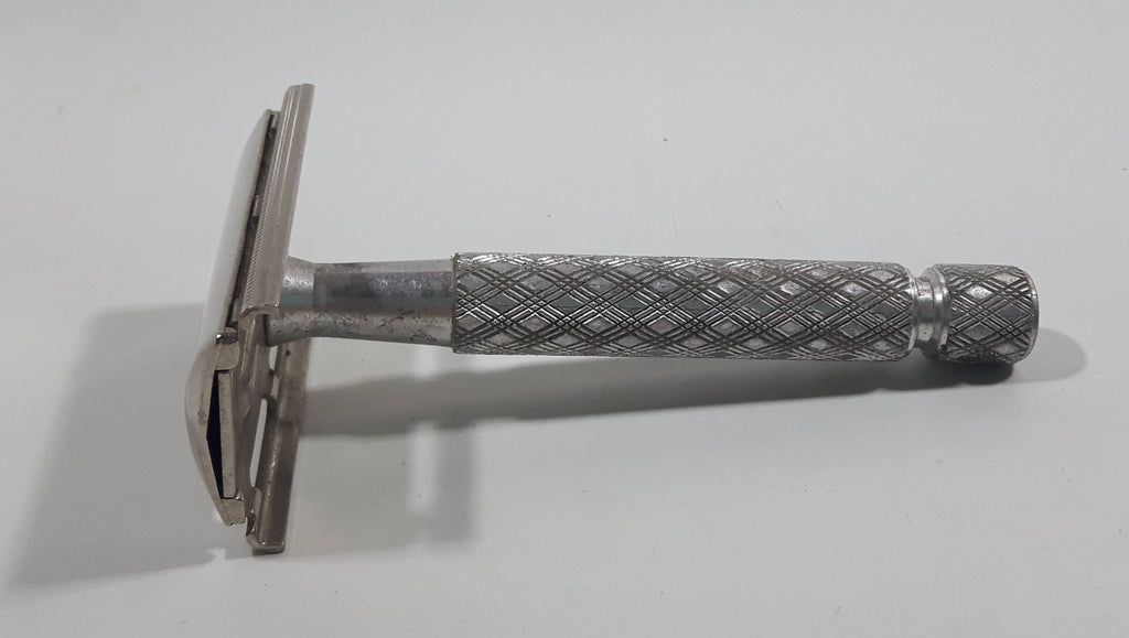 Vintage Gillette Razor Face Shaver Etched Pattern Metal Handle Twist O ...