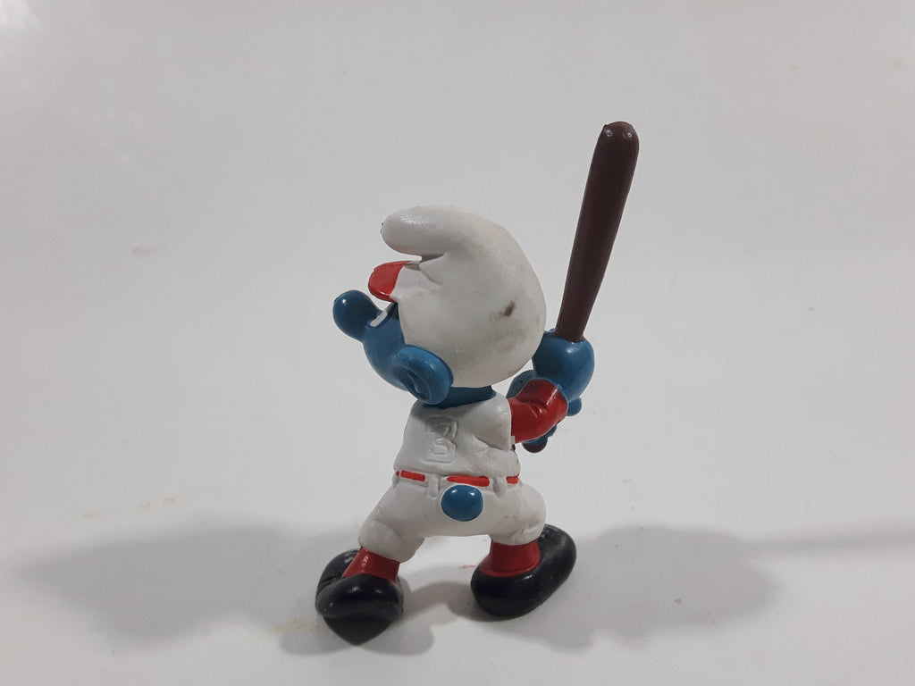 Vintage 1980 Peyo Smurf Character Baseball Player Holding Bat PVC Toy ...