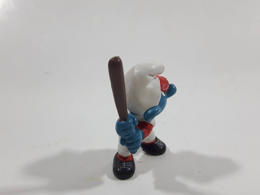 Vintage 1980 Peyo Smurf Character Baseball Player Holding Bat PVC Toy ...