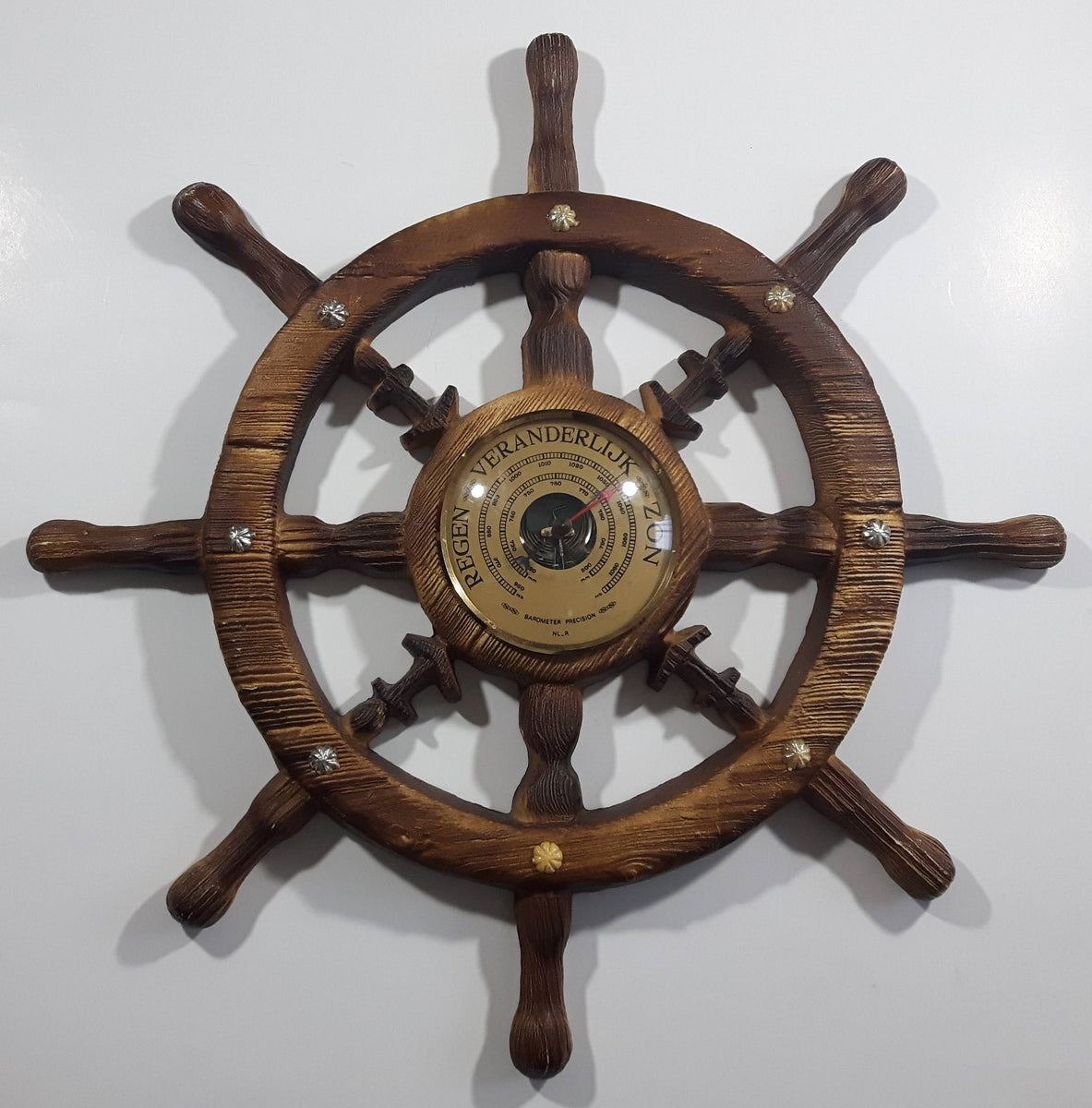 Vintage Dutch Wood Texture Hard Plastic 16" Captain's Ship Wheel Barom ...