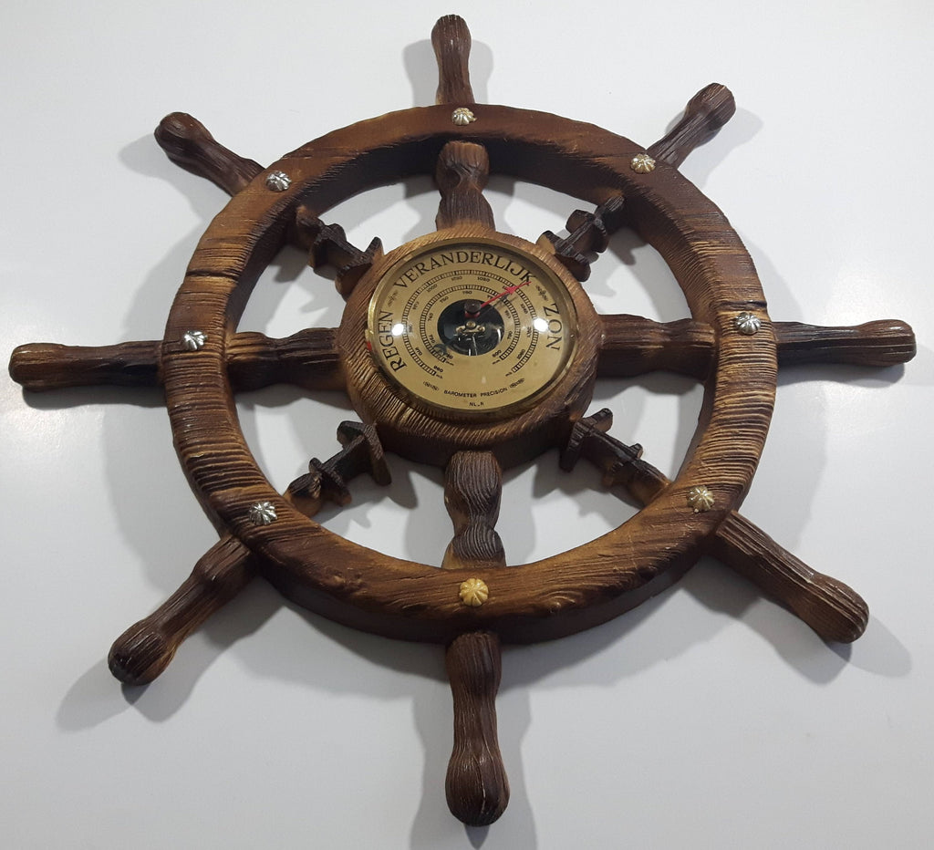 Vintage Dutch Wood Texture Hard Plastic 16" Captain's Ship Wheel Barom ...