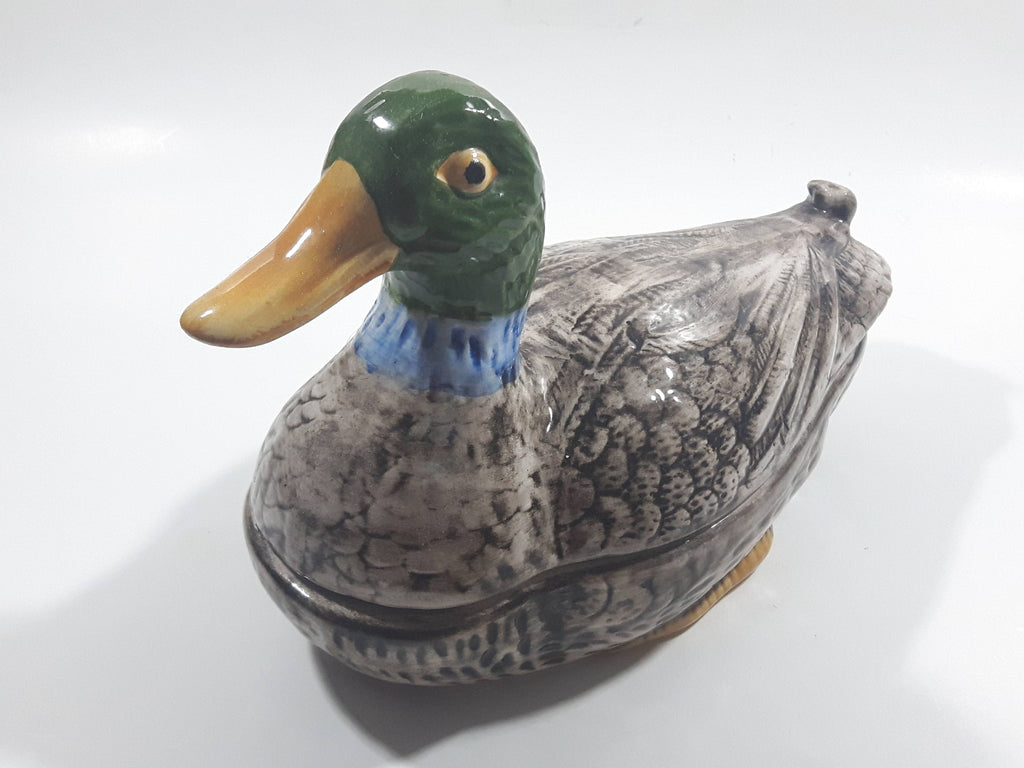 Vintage Hand Painted Mallard Duck Ceramic Pottery Trinket Box Dish wit ...