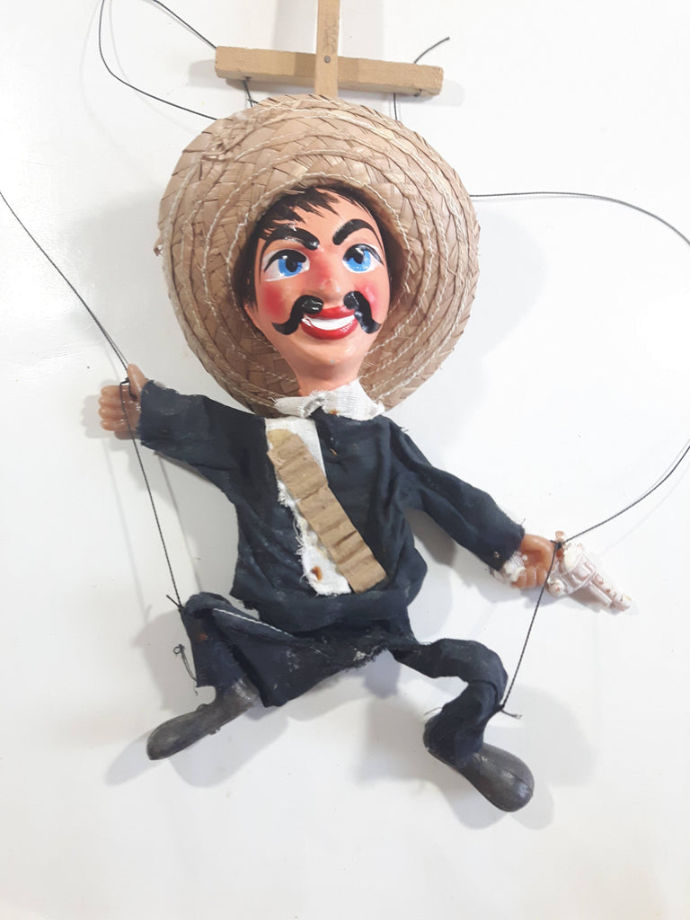 Vintage Mexican Mariachi Style Marionette Puppet with Sombrero and Gun ...