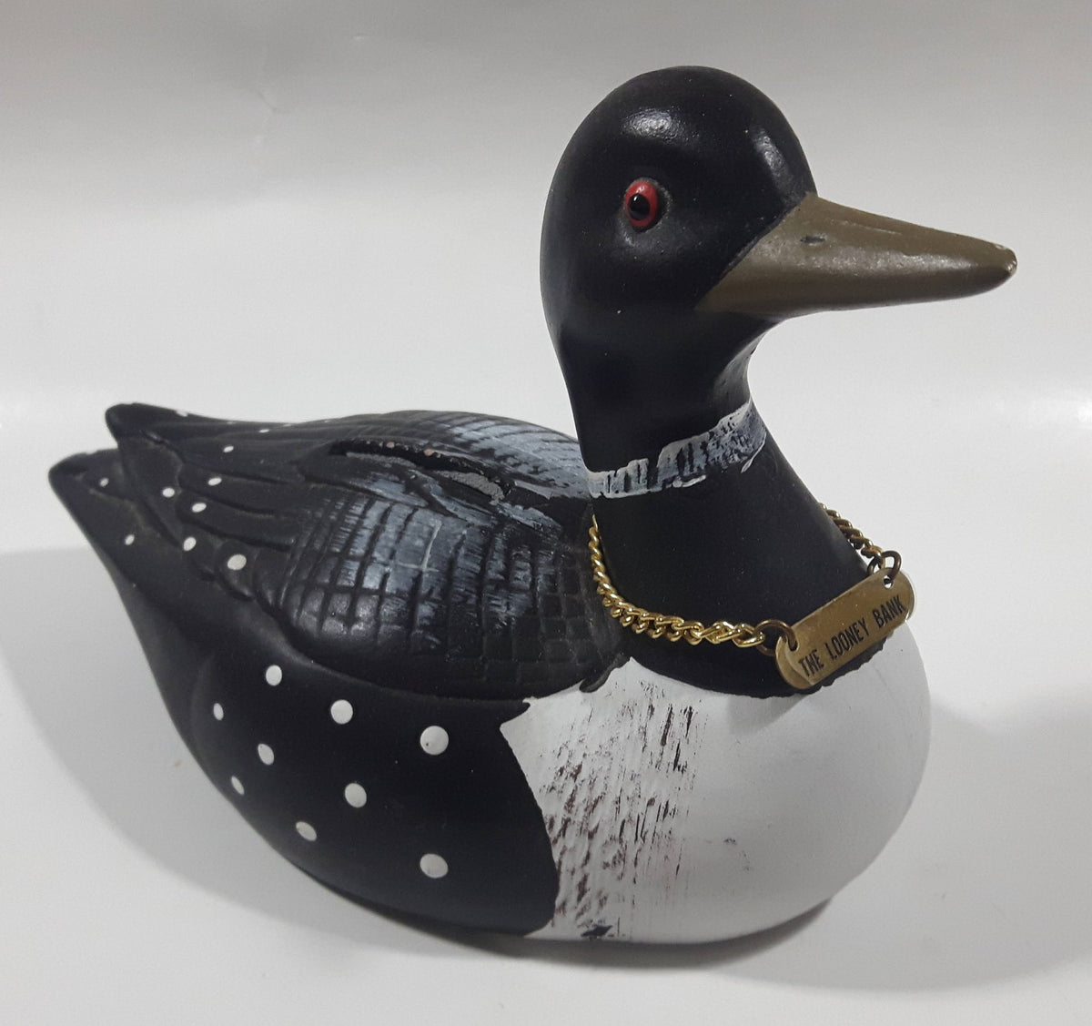 Black and White Spotted Loon Bird The Looney Bank Ceramic 7" Long Coin ...