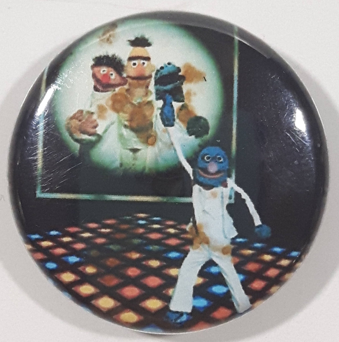 Vintage 1978 Sesame Street Fever Grover Disco Dancing Small 1" Round B ...