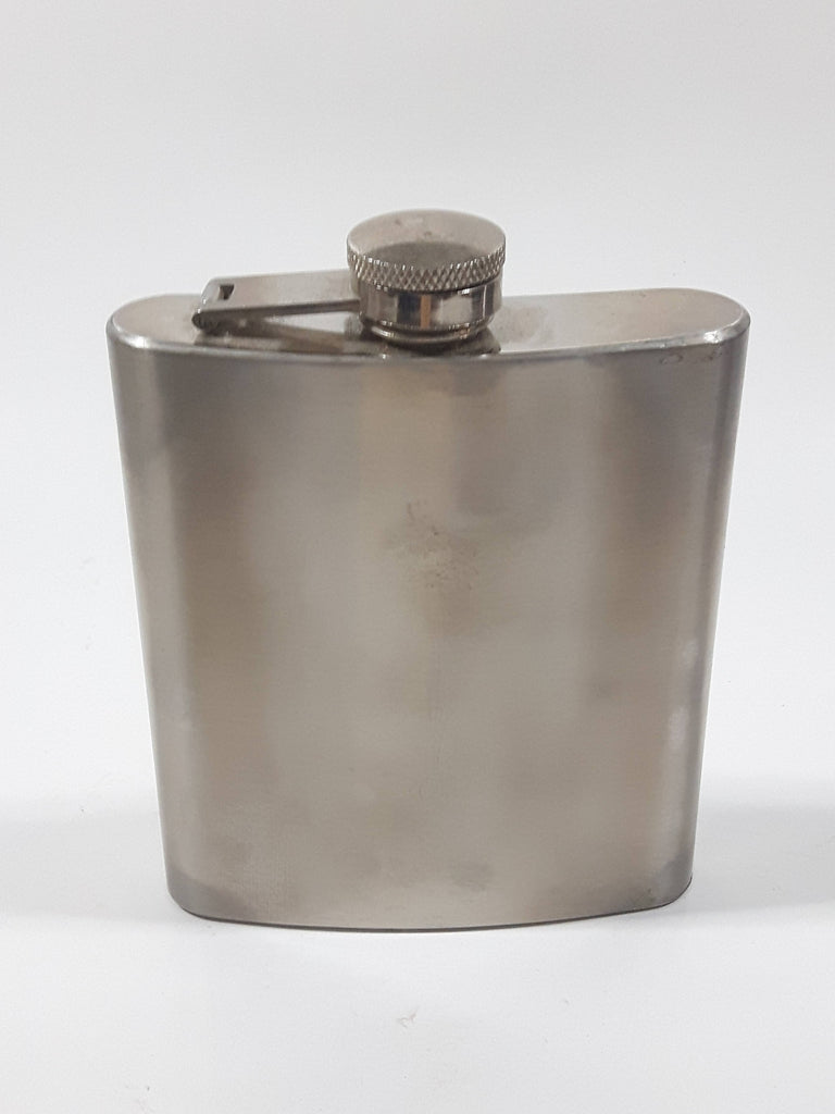 7 oz. Curved Stainless Steel Pocket Flask with Skull and Cross Bones F ...