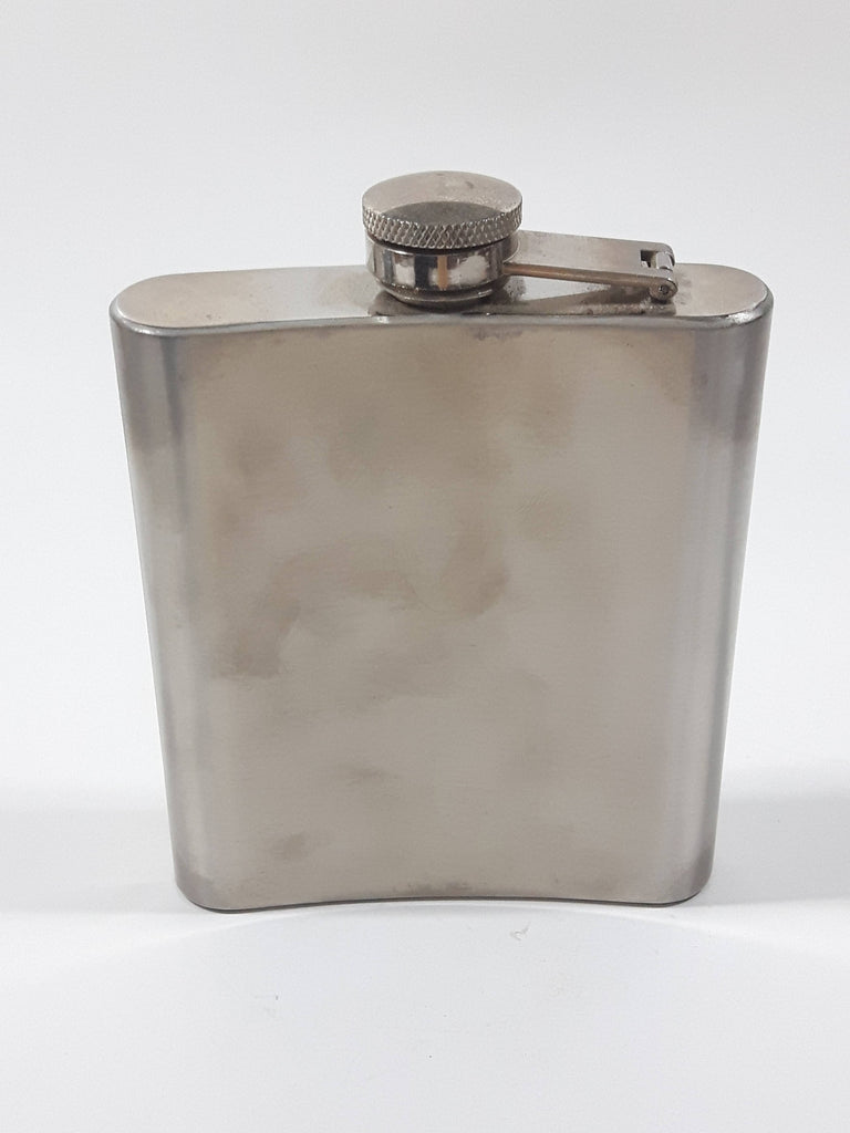 7 oz. Curved Stainless Steel Pocket Flask with Skull and Cross Bones F ...