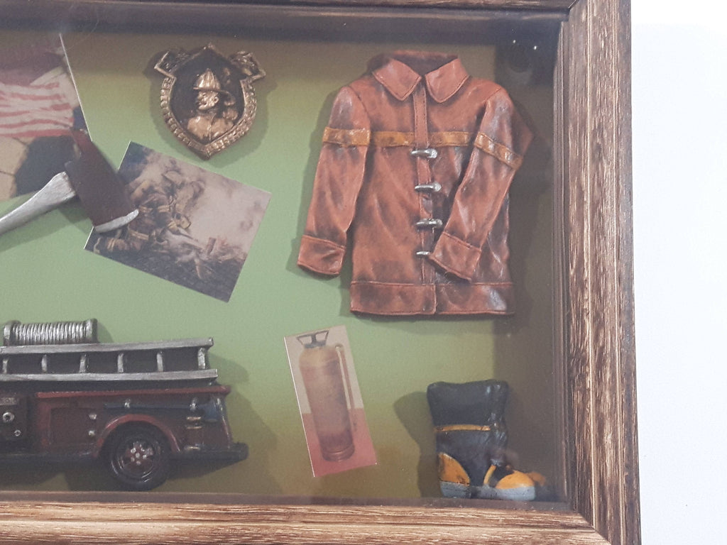 Vintage Firemen Fireighters Firefighting Wood Cased Shadow Box ...