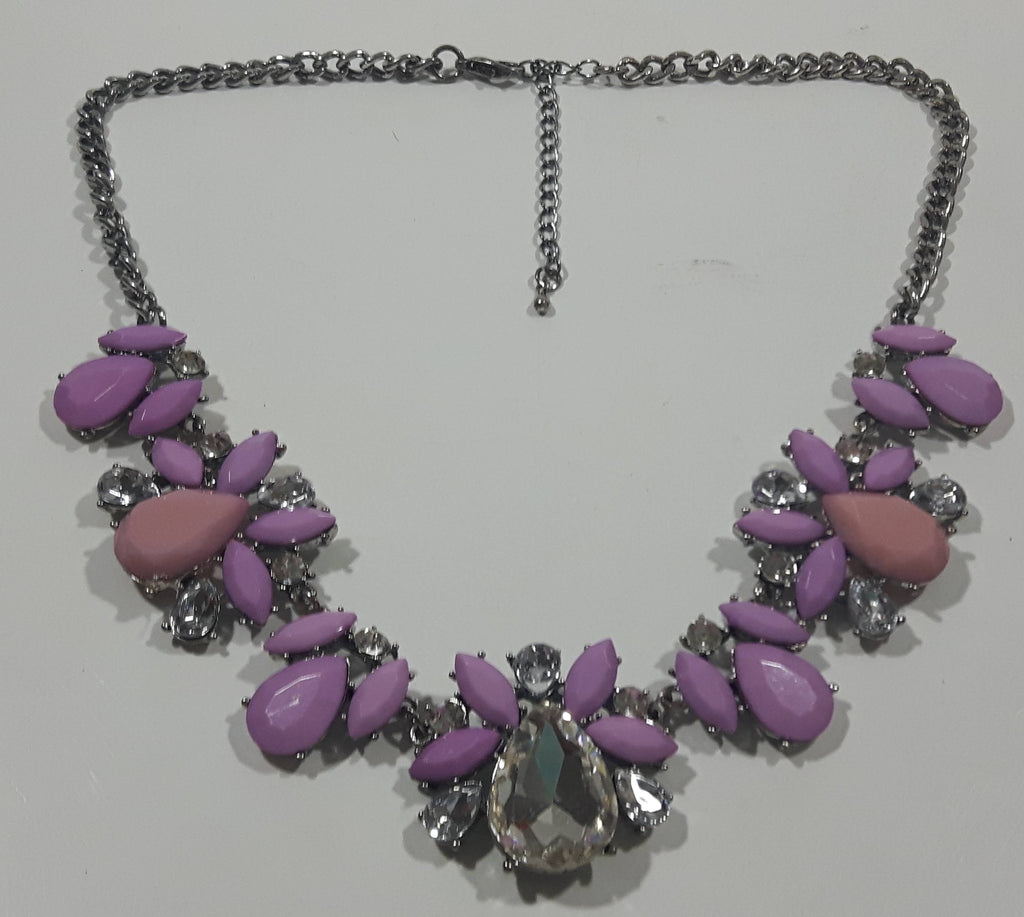 Vintage Clear Faux Rhinestone and Pink Plastic Gems 20" Long Necklace ...