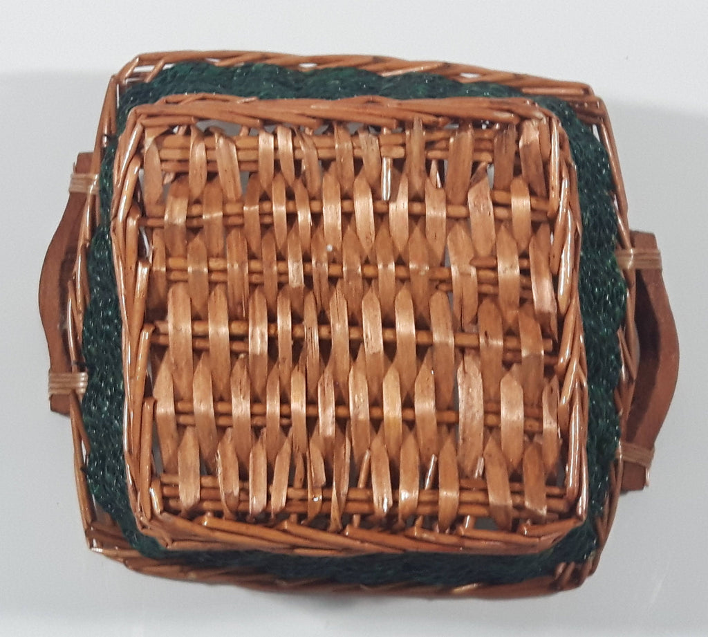 Brown and Green Woven Wicker Basket with Handles 8" x 8" – Treasure ...