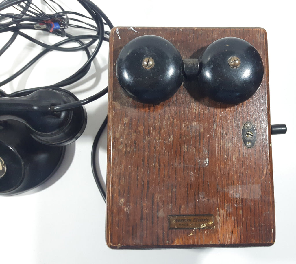 Antique 1935 Western Electric Black Telephone Phone and Wood Ringer Bo ...