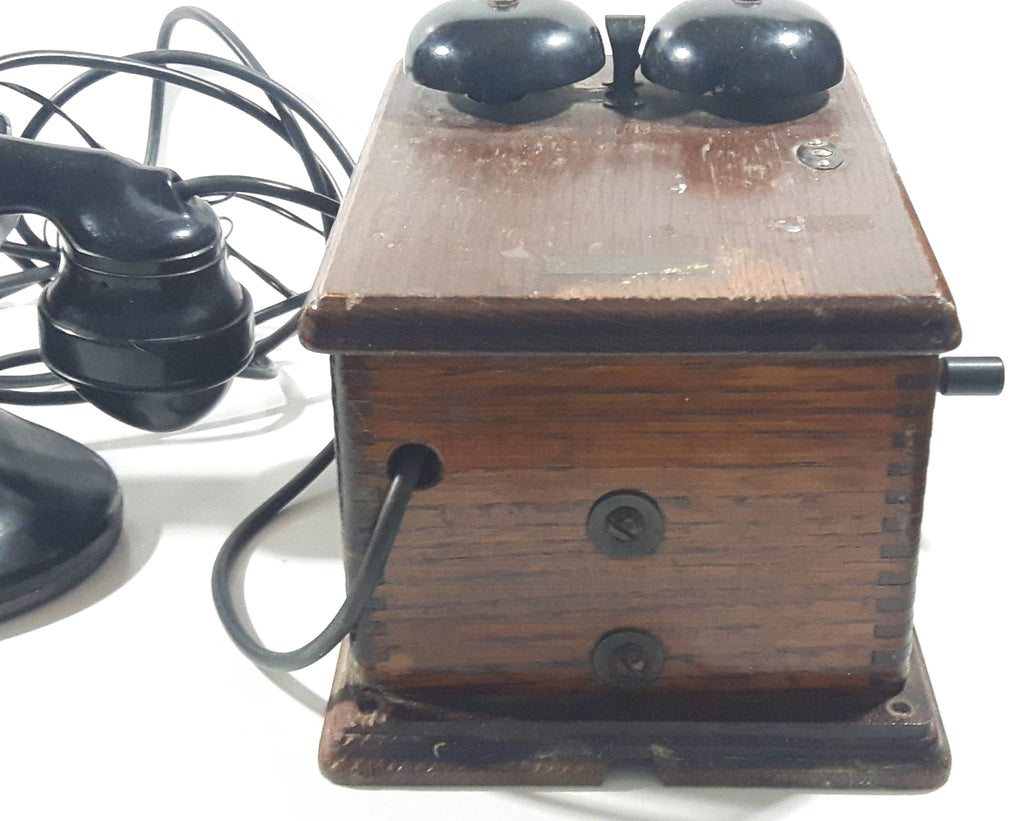 Antique 1935 Western Electric Black Telephone Phone and Wood Ringer Bo ...