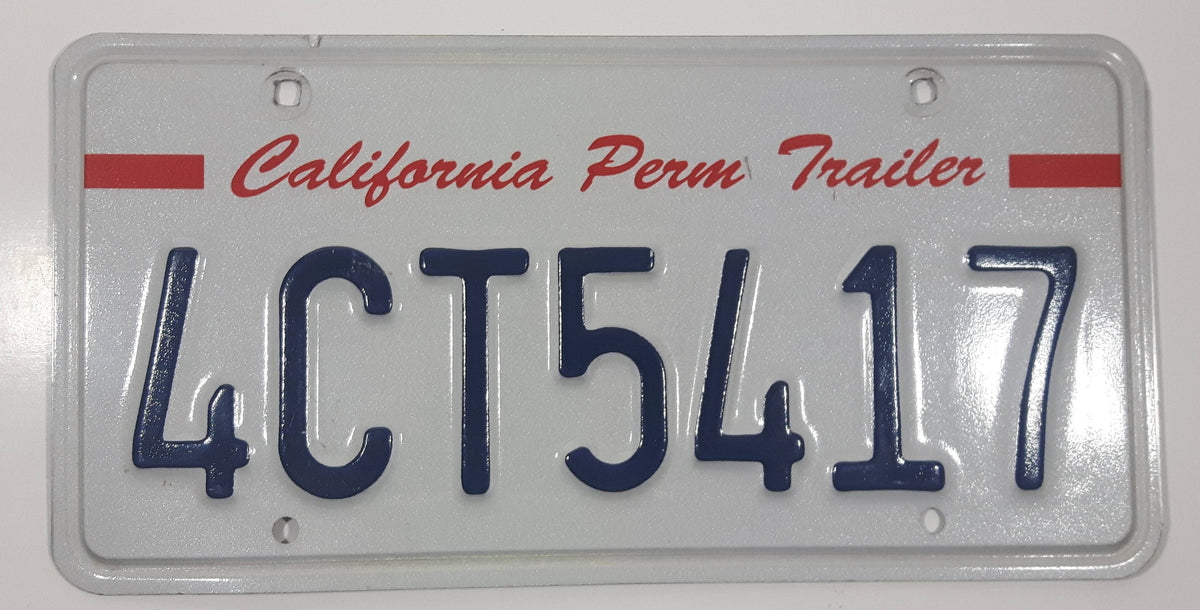 California Perm Trailer White with Dark Blue Letters Vehicle License P ...