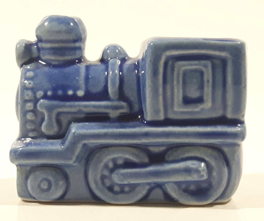 Vintage Train Engine Locomotive Blue Glazed Ceramic Pottery 2 1/2" Lon ...