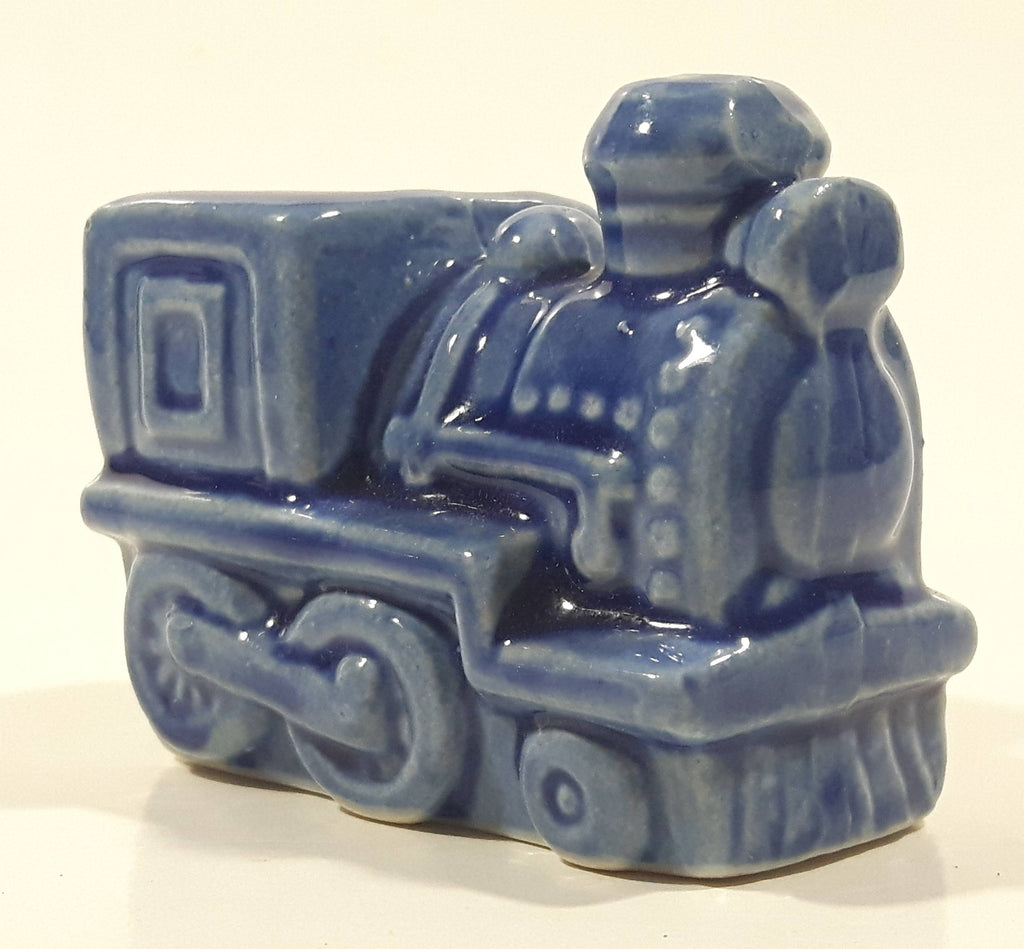 Vintage Train Engine Locomotive Blue Glazed Ceramic Pottery 2 1/2" Lon ...