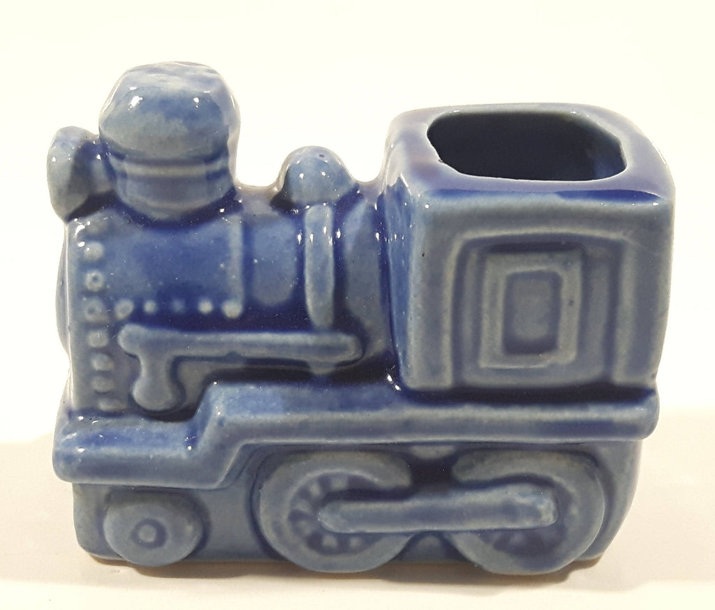 Vintage Train Engine Locomotive Blue Glazed Ceramic Pottery 2 1/2" Lon ...