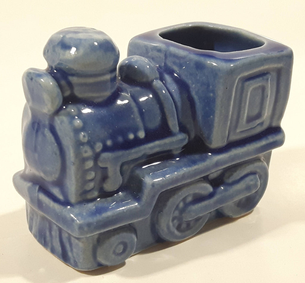 Vintage Train Engine Locomotive Blue Glazed Ceramic Pottery 2 1/2" Lon ...