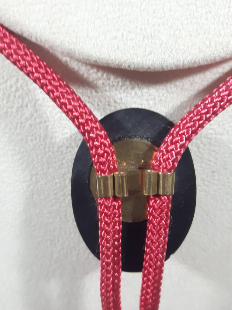 Western Gold Horse Shoe in Black Oval Red Draw String Bolo Tie ...