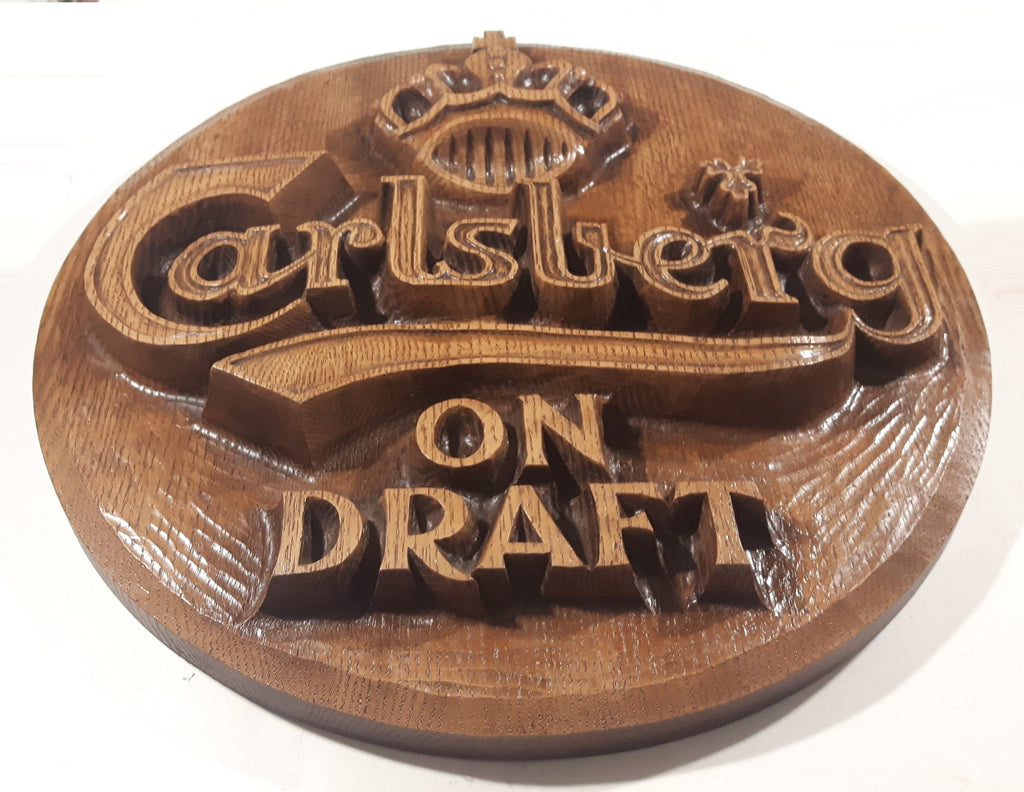 Vintage Carlsberg On Draft Faux Wood Carved Style Large 19 1/2" Diamet ...