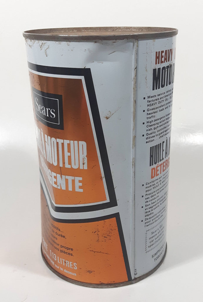 Vintage Simpsons Sears Heavy Duty Motor Oil 1 Quart 1.13 Litres Gold a ...
