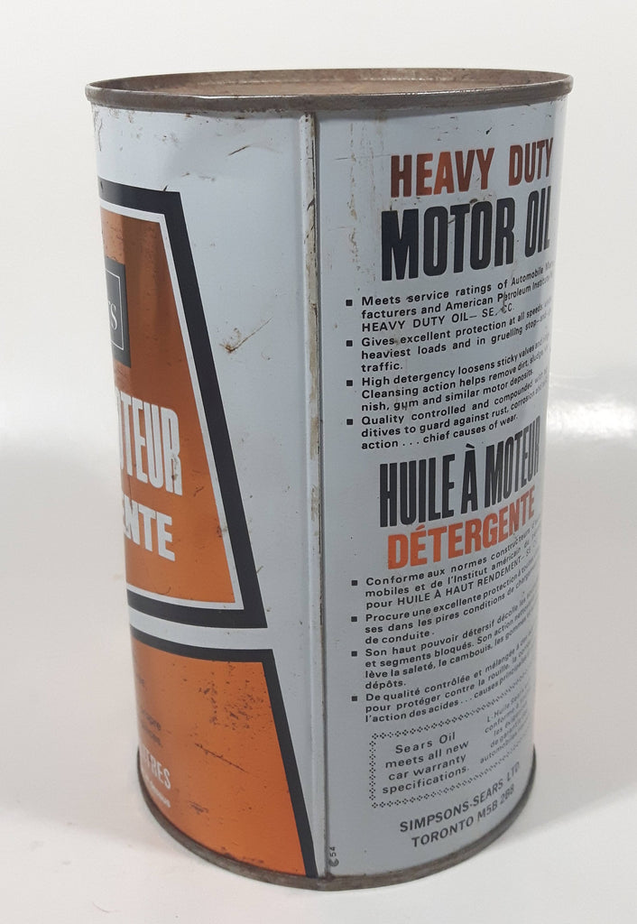 Vintage Simpsons Sears Heavy Duty Motor Oil 1 Quart 1.13 Litres Gold a ...