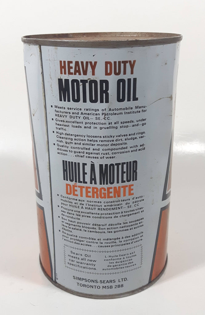Vintage Simpsons Sears Heavy Duty Motor Oil 1 Quart 1.13 Litres Gold a ...