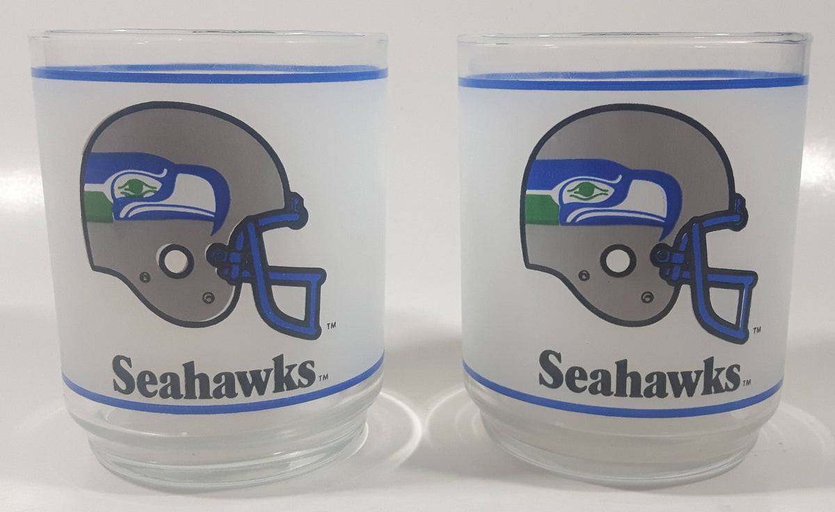 Mobil Seattle Seahawks NFL Football Team 4" Tall Frosted Glass Cups Se ...
