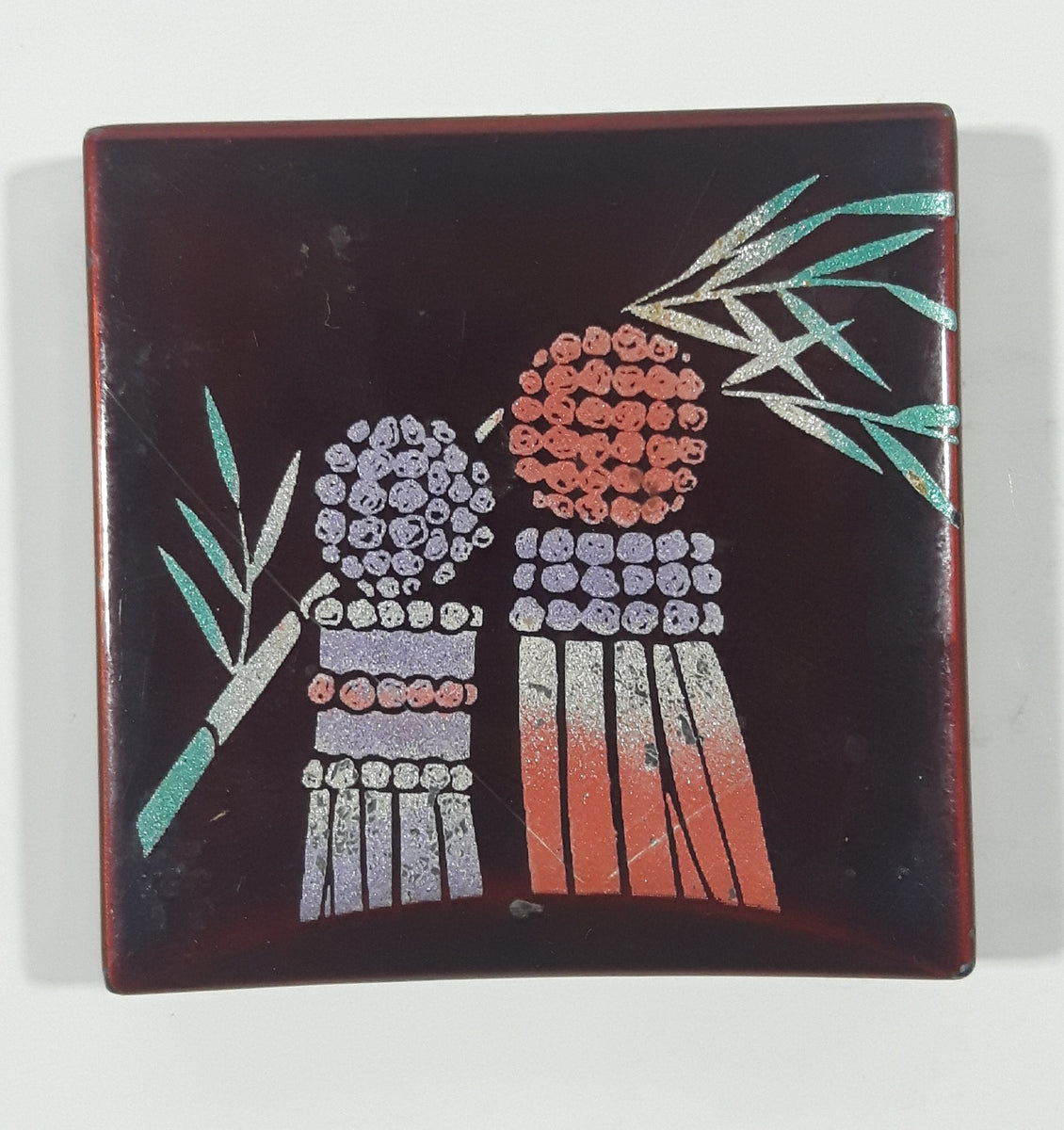 Bamboo Themed Dark Red Square Shaped 1 1/2" x 1 1/2" Fridge Magnet ...