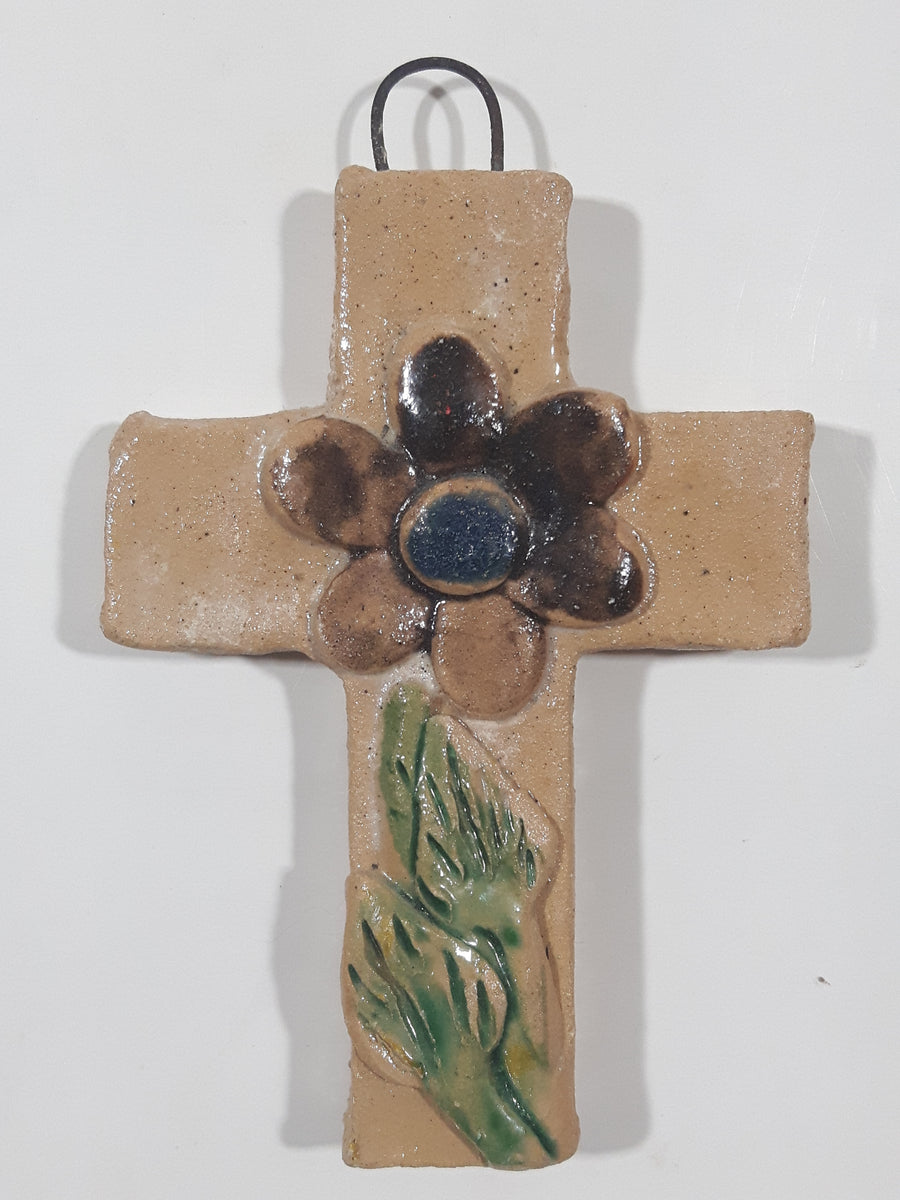 Hecho En Oaxaca Mexico Hand Made Clay Pottery Christian Cross Crucifix ...