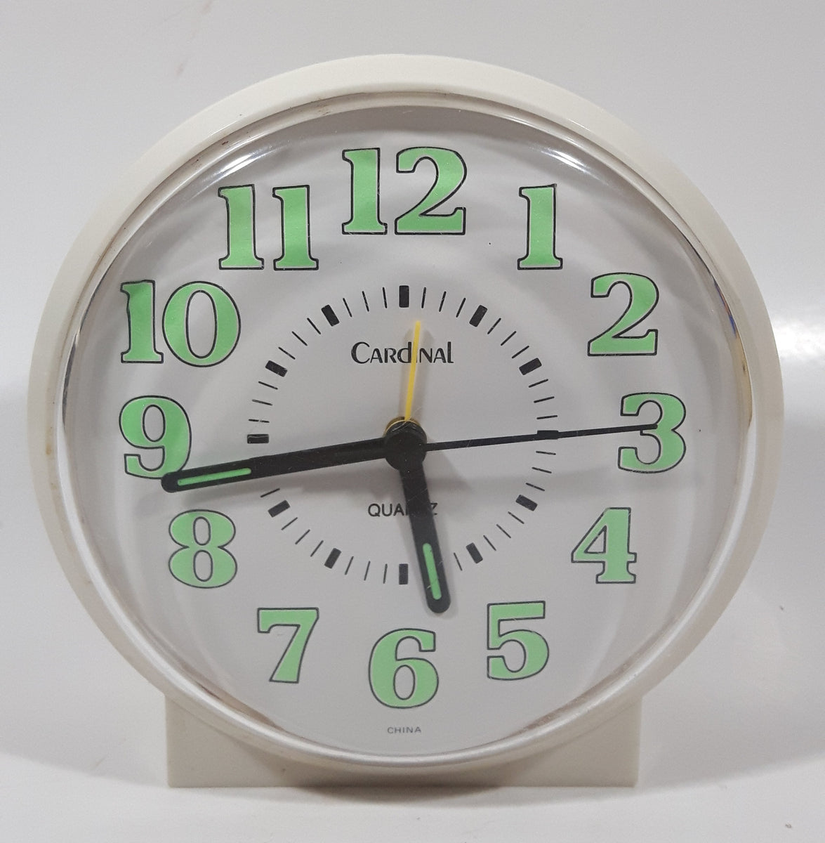 Vintage Cardinal White Plastic 5 1/4" Tall Alarm Clock with Glow In Th ...