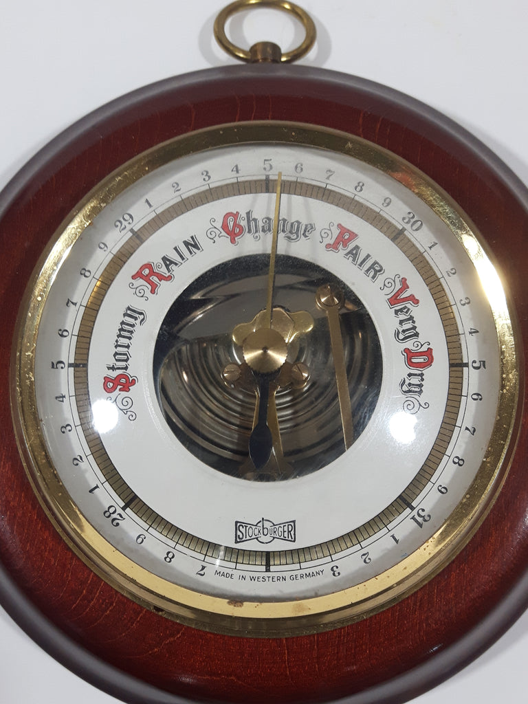 Rare Vintage Stockburger Wood Cased Brass and Glass Covered Barometer ...