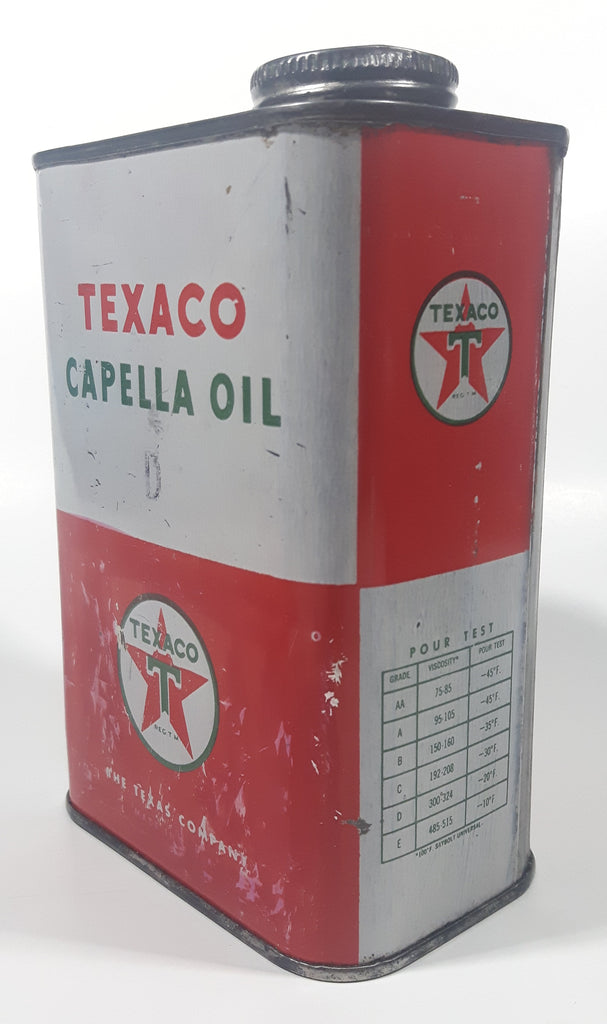 Vintage 1940s Texaco Capella Oil Red and White 6 1/2" Tall Metal Oil C ...