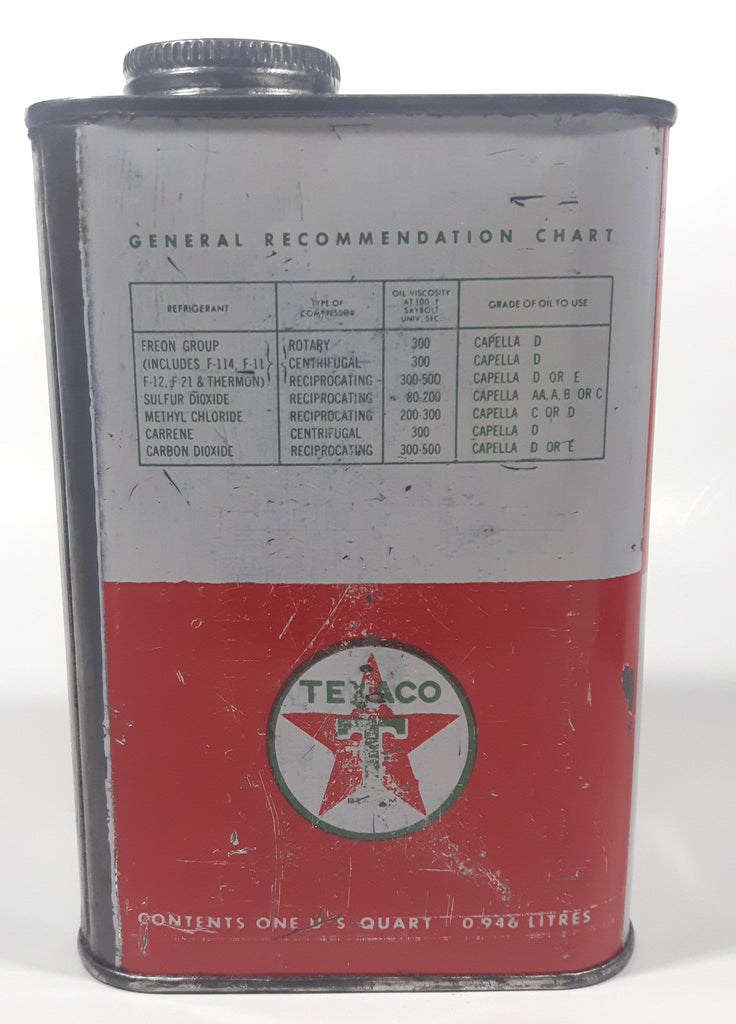 Vintage 1940s Texaco Capella Oil Red and White 6 1/2" Tall Metal Oil C ...