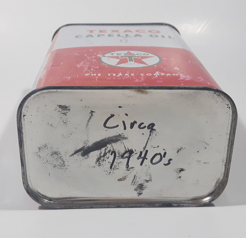 Vintage 1940s Texaco Capella Oil Red and White 6 1/2" Tall Metal Oil C ...