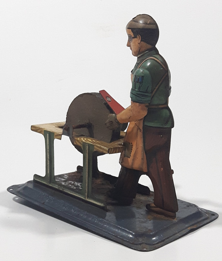 Rare Antique 1940s Machinist Shop Worker Using Grinder Tin Metal Toy M ...