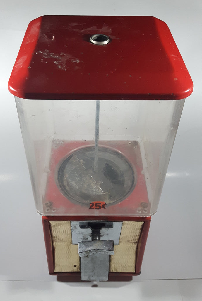 Vintage 25 Cent Heavy Red Metal 17 1/2" Tall Gumball Vending Machine D ...