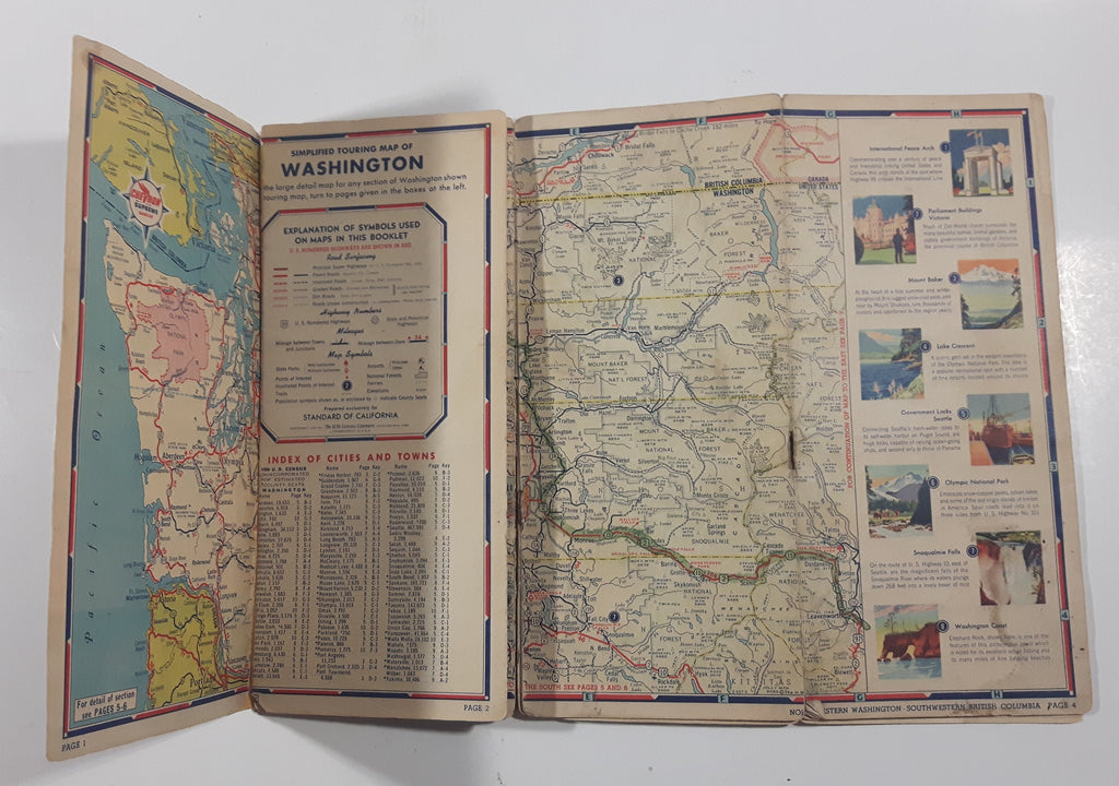 Vintage 1952 Chevron RPM Washington Points Of Interest and Touring Map ...